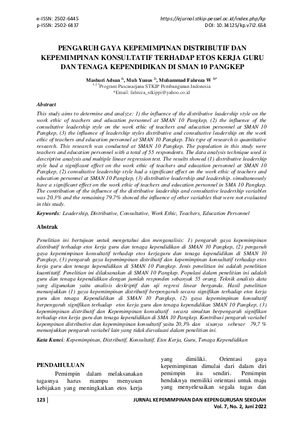 (PDF) Pengaruh Gaya Kepemimpinan Distributif Dan Kepemimpinan ...