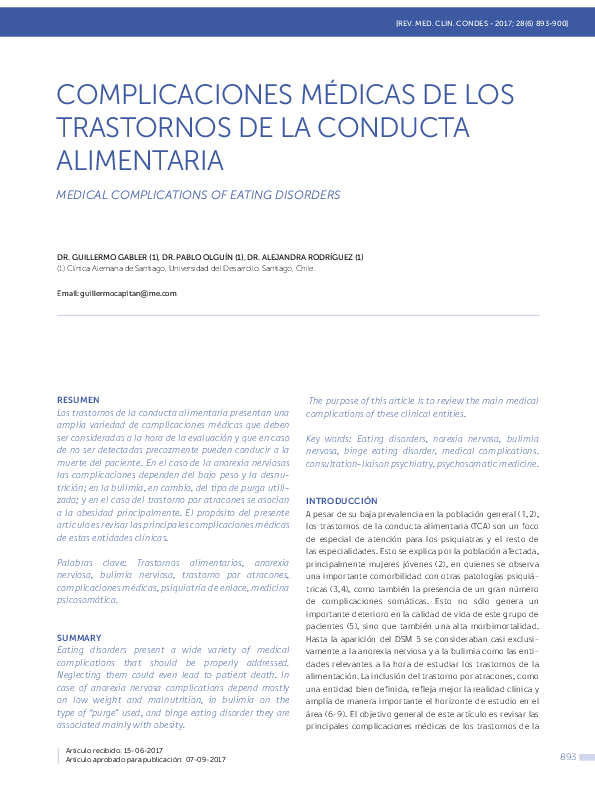 (PDF) Complicaciones Médicas De Los Trastornos De La Conducta Alimentaria