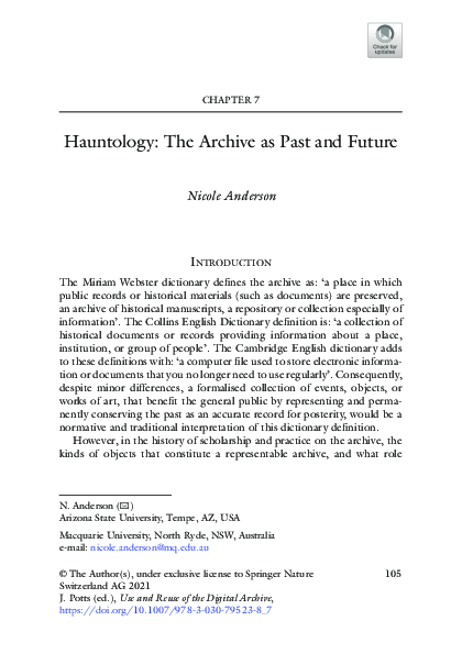 (PDF) Hauntology: The Archive as Past and Future