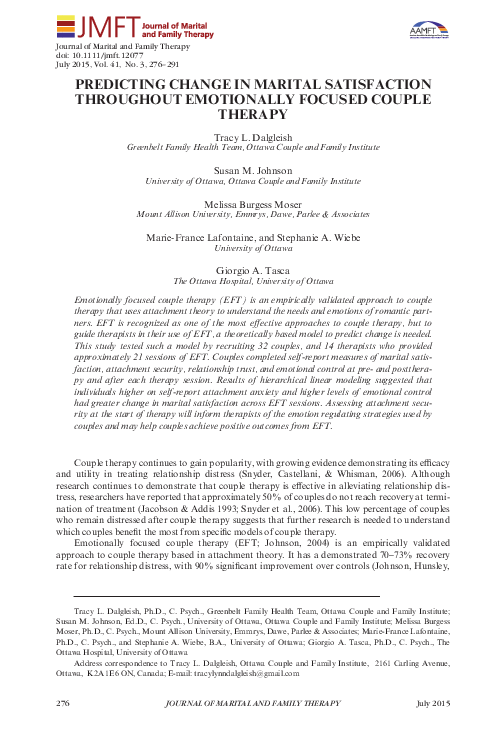 (PDF) Predicting Change in Marital Satisfaction Throughout Emotionally ...