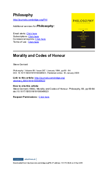 (PDF) Morality and Codes of Honour