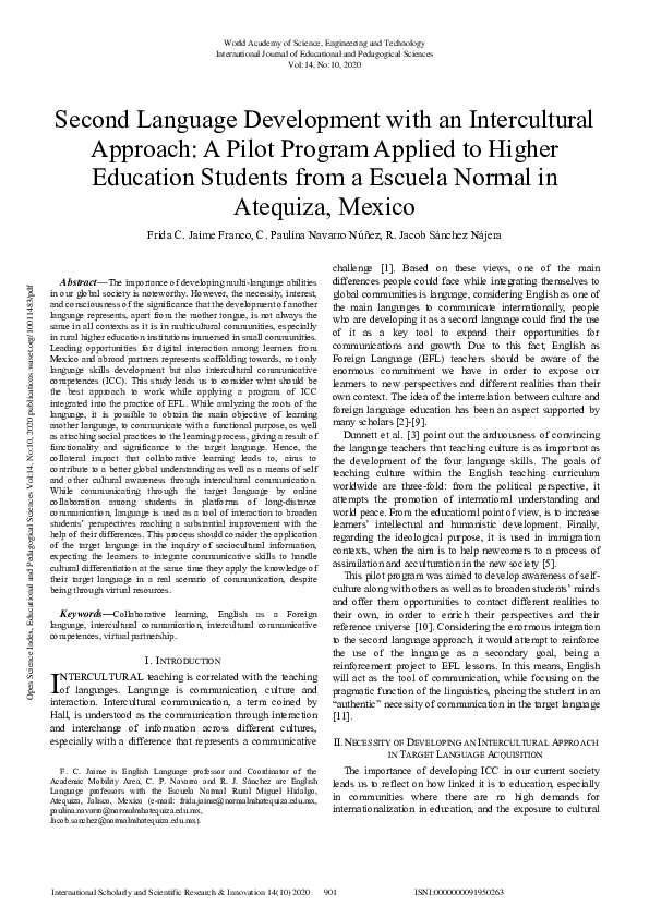 (PDF) Second Language Development with an Intercultural Approach: A ...
