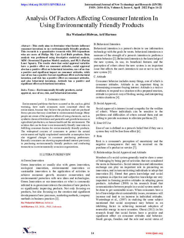 (PDF) Analysis Of Factors Affecting Consumer Intention In Using Environmentally Friendly Products