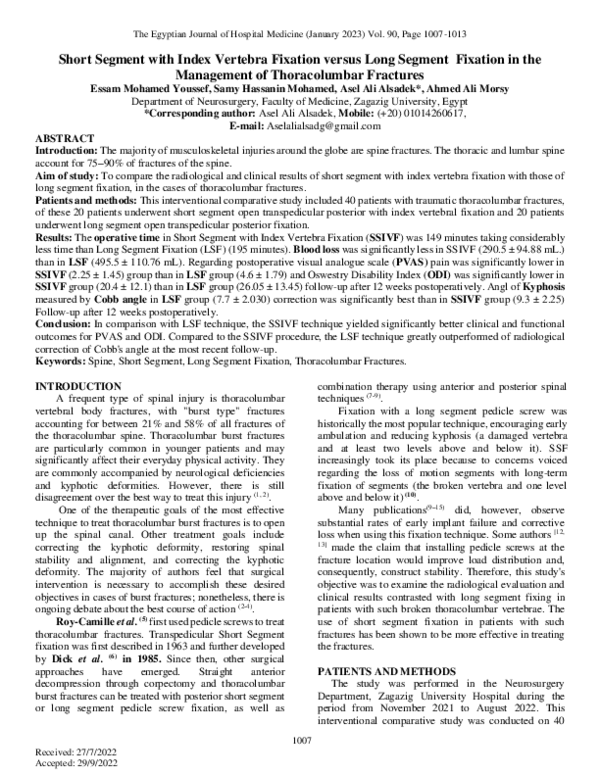 (PDF) Short Segment with Index Vertebra Fixation versus Long Segment ...
