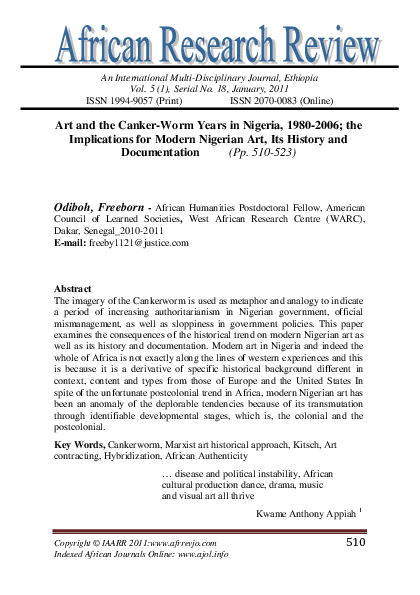 (PDF) Art and the Canker-Worm Years in Nigeria, 1980-2006; the ...