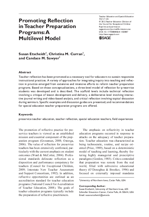 (PDF) Promoting Reflection in Teacher Preparation Programs