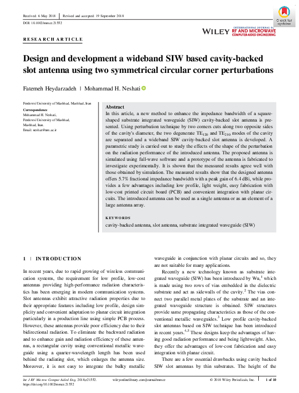 (PDF) Design and development a wideband SIW based cavity‐backed slot ...