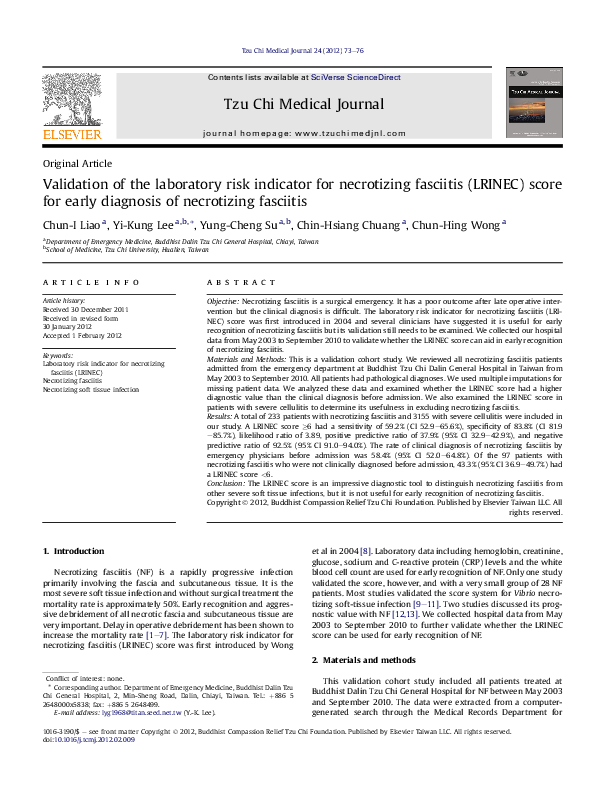 (PDF) Validation of the laboratory risk indicator for necrotizing ...