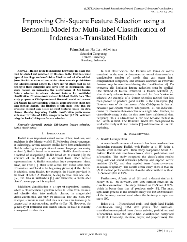 (PDF) Improving Chi-Square Feature Selection using a Bernoulli Model for Multi-label ...