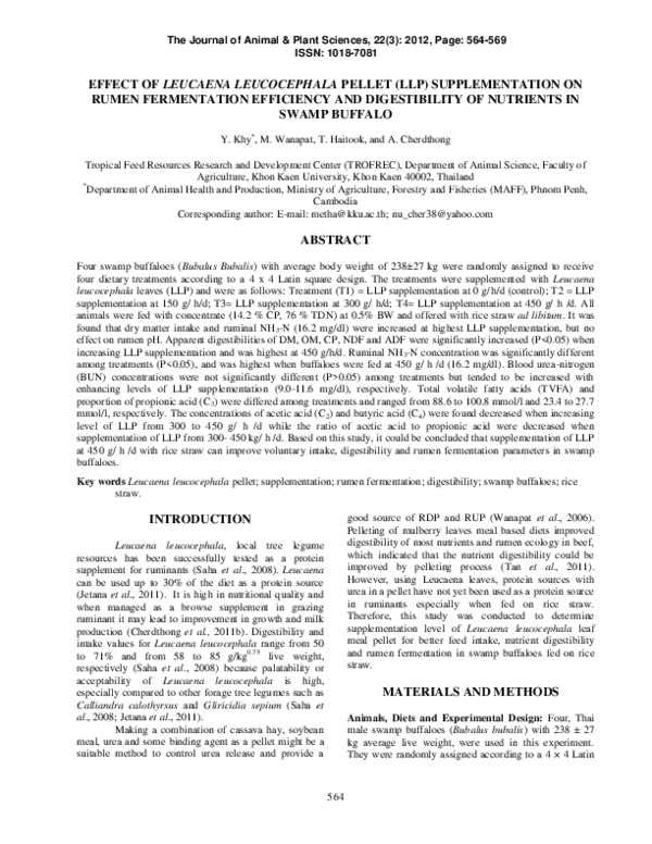 (PDF) Effect of Leucaena leucocephala pellet (LLP) supplementation on ...