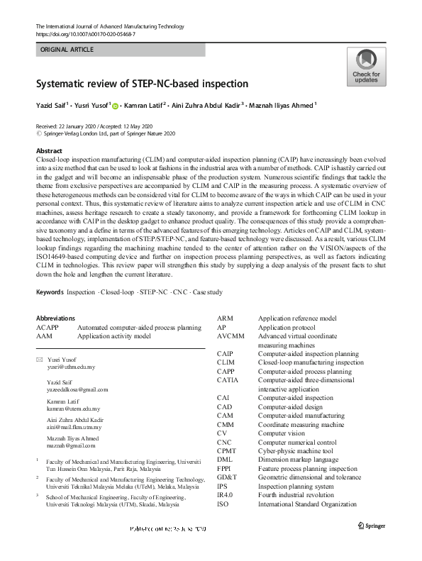 (PDF) Systematic review of STEP-NC-based inspection