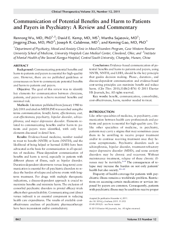 (PDF) Communication of Potential Benefits and Harm to Patients and ...