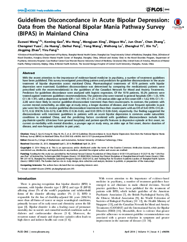 (PDF) Guidelines Disconcordance in Acute Bipolar Depression: Data from ...
