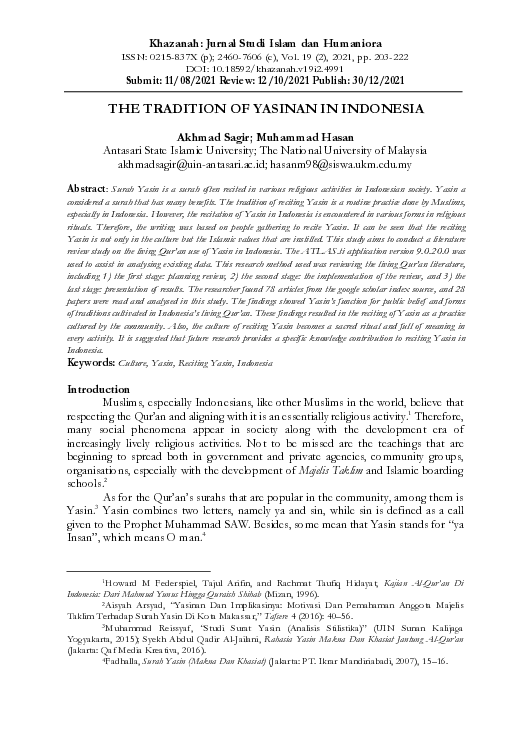 (PDF) The Tradition of Yasinan in Indonesia