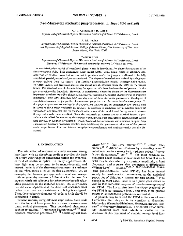 (PDF) Non-Markovian stochastic jump processes. I. Input field analysis