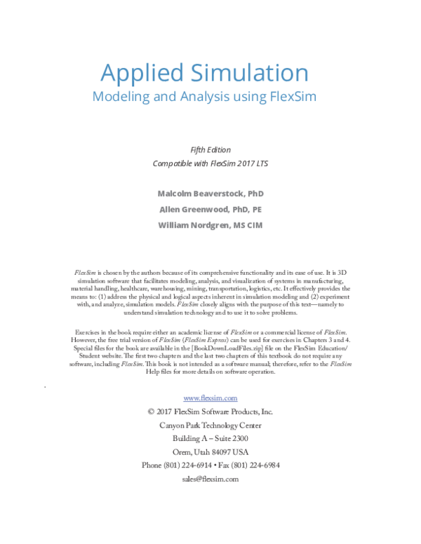 Pdf Applied Simulation Modeling And Analysis Using Flexsim