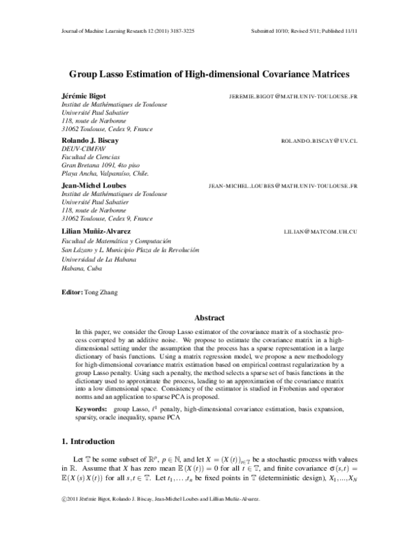 Pdf Group Lasso Estimation Of High Dimensional Covariance Matrices
