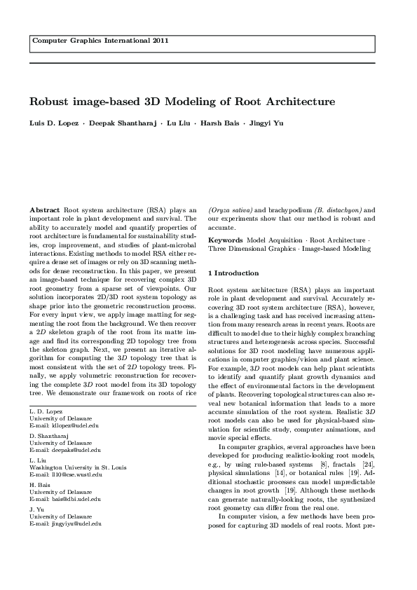 (PDF) Robust image-based 3D Modeling of Root Architecture