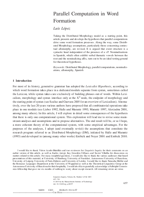(PDF) Parallel Computation in Word Formation