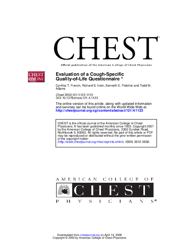 (PDF) Evaluation of a Cough-Specific Quality-of-Life Questionnaire