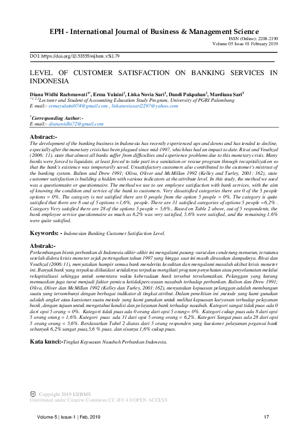 (PDF) Level of Customer Satisfaction on Banking Services in Indonesia