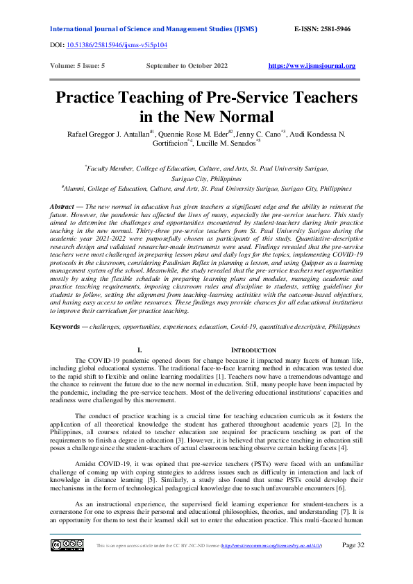 (PDF) Practice Teaching of Pre-Service Teachers in the New Normal