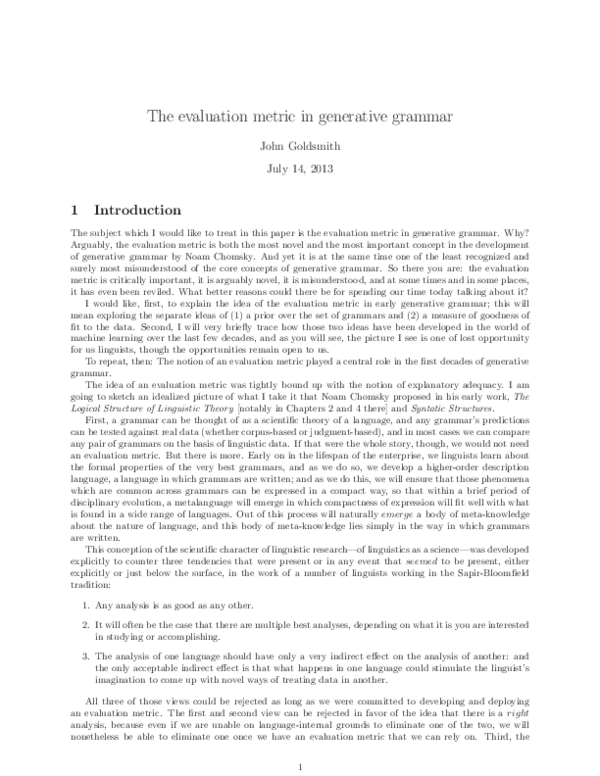(PDF) Evaluating the Metric in Generative Grammar
