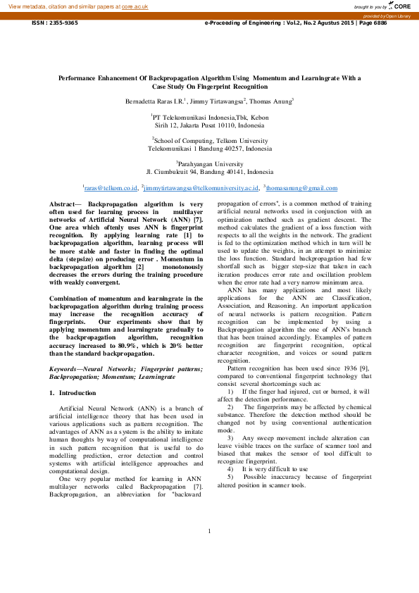 Pdf Performance Enhancement Of Backpropagationalgorithm Using Momentum And Learningratewith A