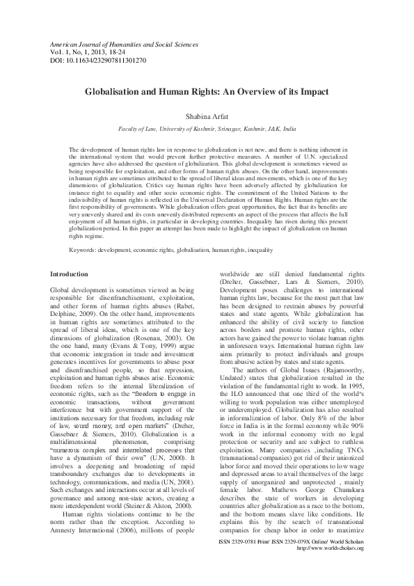 (PDF) Globalisation and Human Rights: An Overview of its Impact