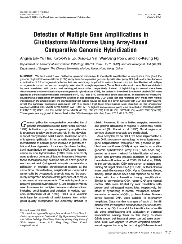 (PDF) Detection of Multiple Gene Amplifications in Glioblastoma Multiforme Using Array-Based ...