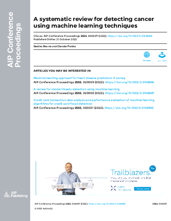 Pdf A Systematic Review For Detecting Cancer Using Machine Learning Techniques