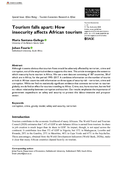 (PDF) Tourism falls apart: How insecurity affects African tourism