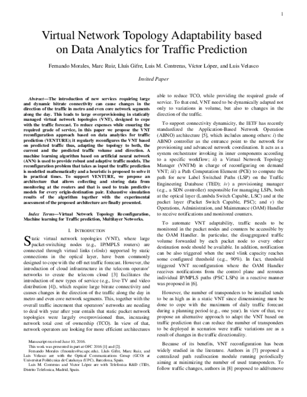 (PDF) Virtual Network Topology Adaptability Based on Data Analytics for Traffic Prediction