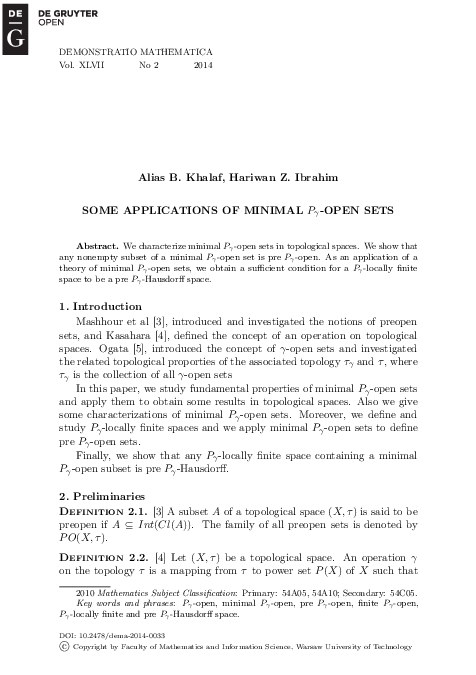(PDF) Some Applications of Minimal Pγ -Open Sets