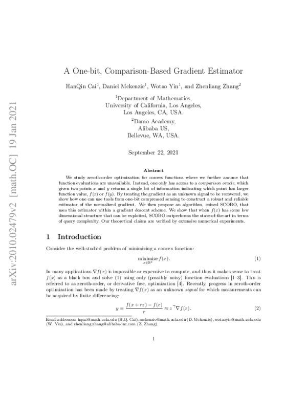 (PDF) A one-bit, comparison-based gradient estimator
