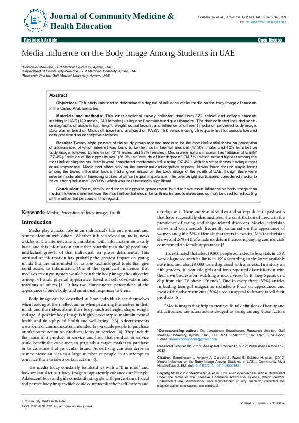 (PDF) Media Influence on the Body Image Among Students in UAE