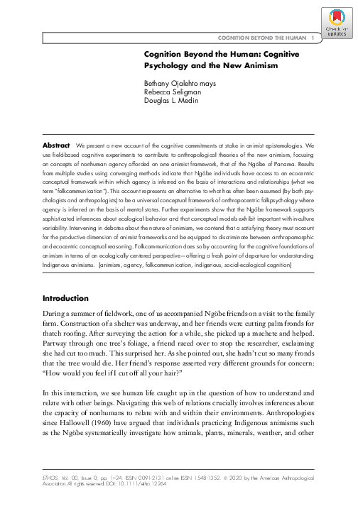 (PDF) Cognition Beyond the Human: Cognitive Psychology and the New Animism