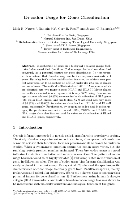(PDF) Di-codon Usage for Gene Classification