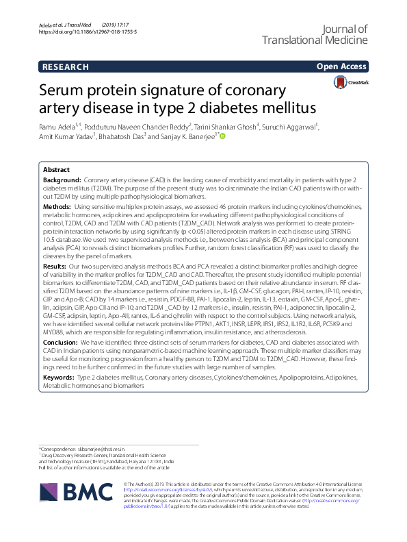 (PDF) Serum protein signature of coronary artery disease in type 2 ...