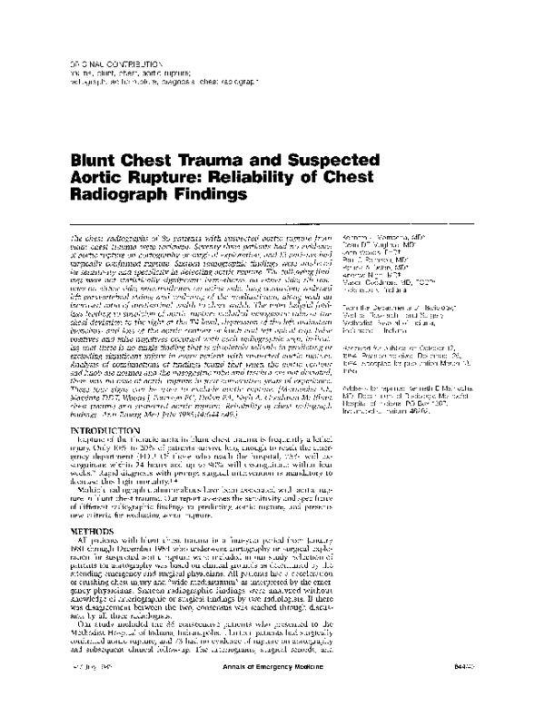 (PDF) Blunt chest trauma and suspected aortic rupture: Reliability of ...