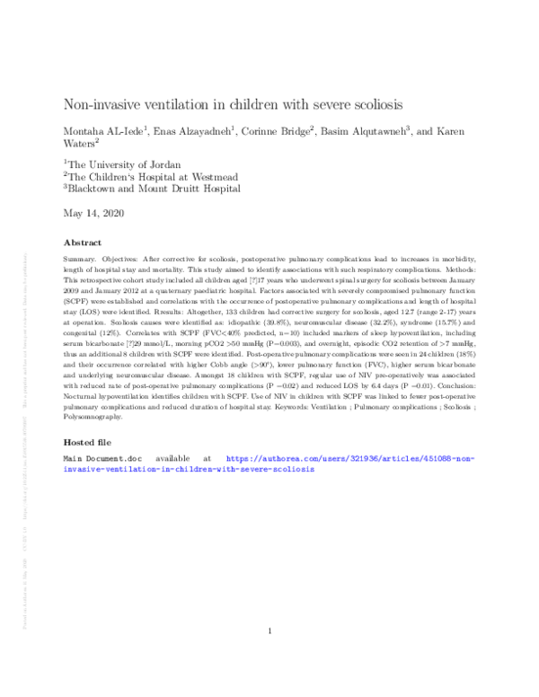(PDF) Non-invasive ventilation in children with severe scoliosis