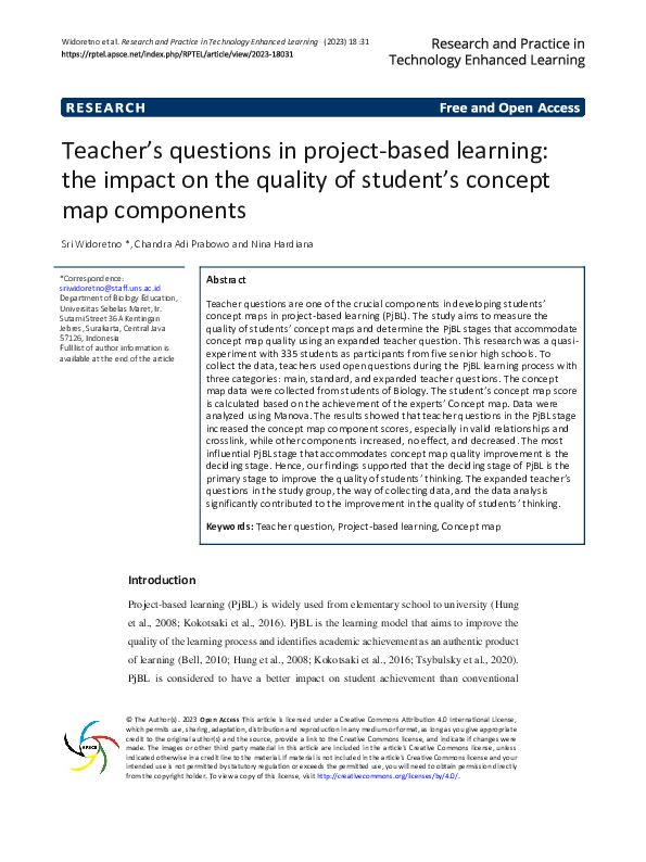 (PDF) Teacher’s questions in project-based learning: the impact on the ...