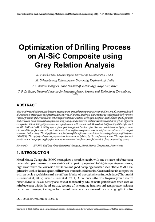 (PDF) Optimization of Drilling Process on Al-SiC Composite using Grey Relation Analysis