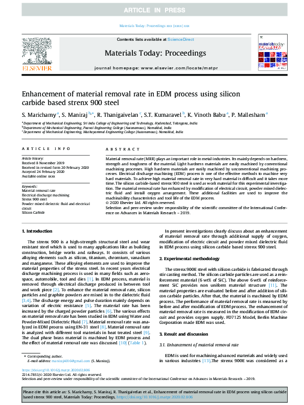 (PDF) Enhancement of material removal rate in EDM process using silicon carbide based strenx 900 ...