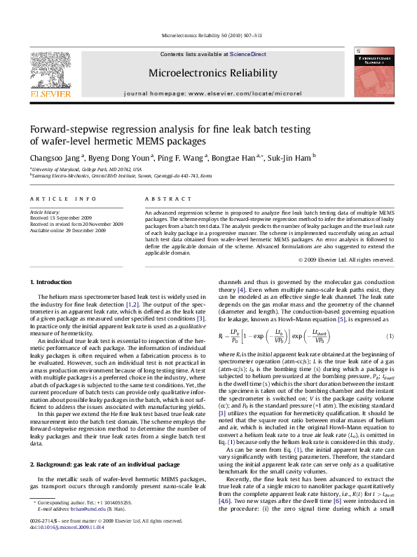 (PDF) Forward-stepwise regression analysis for fine leak batch testing ...