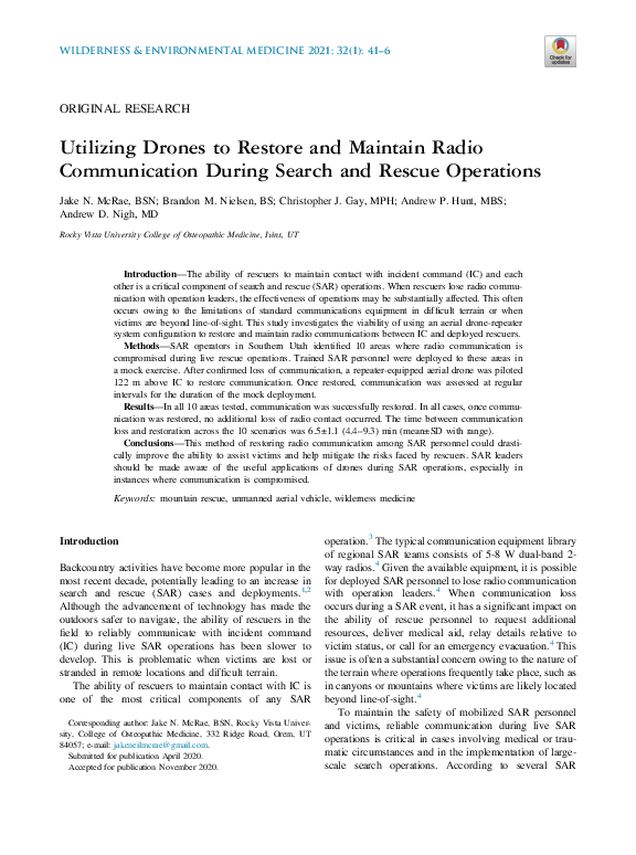 (PDF) Utilizing Drones to Restore and Maintain Radio Communication ...