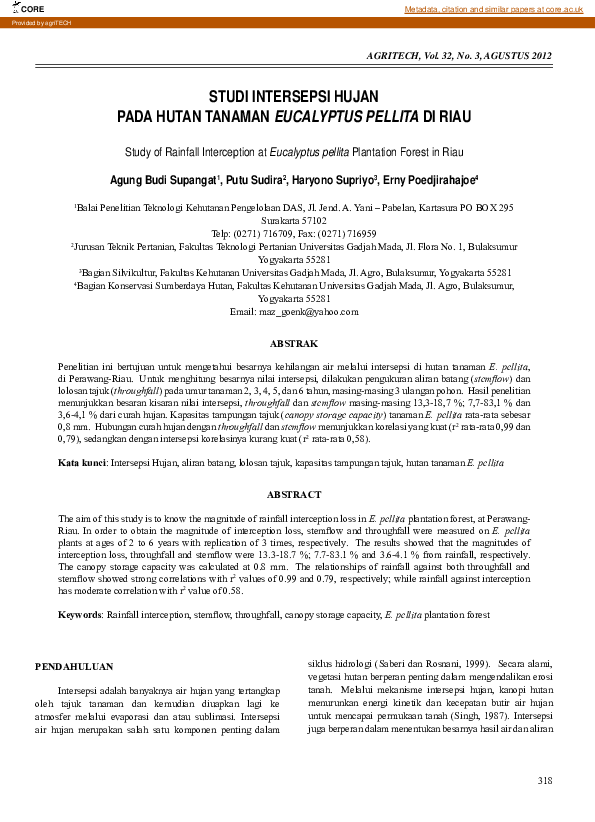 (PDF) Studi Intersepsi Hujan Pada Hutan Tanaman Eucalyptus Pellita DI Riau