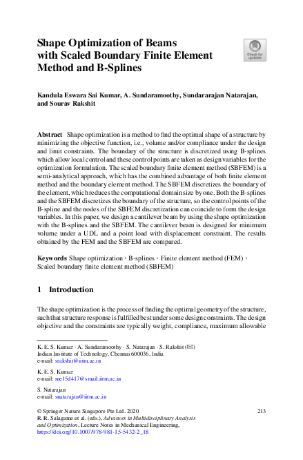 (PDF) Shape Optimization of Beams with Scaled Boundary Finite Element Method and B-Splines