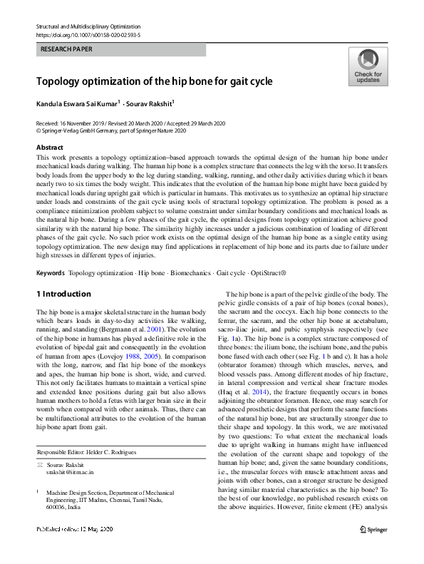 (PDF) Topology optimization of the hip bone for gait cycle