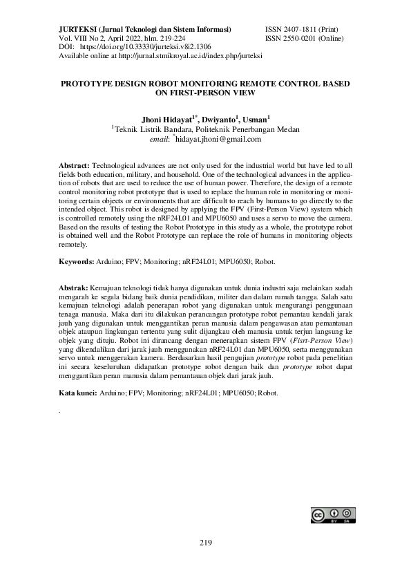 (PDF) Prototype Design Robot Monitoring Remote Control Based on First-Person View